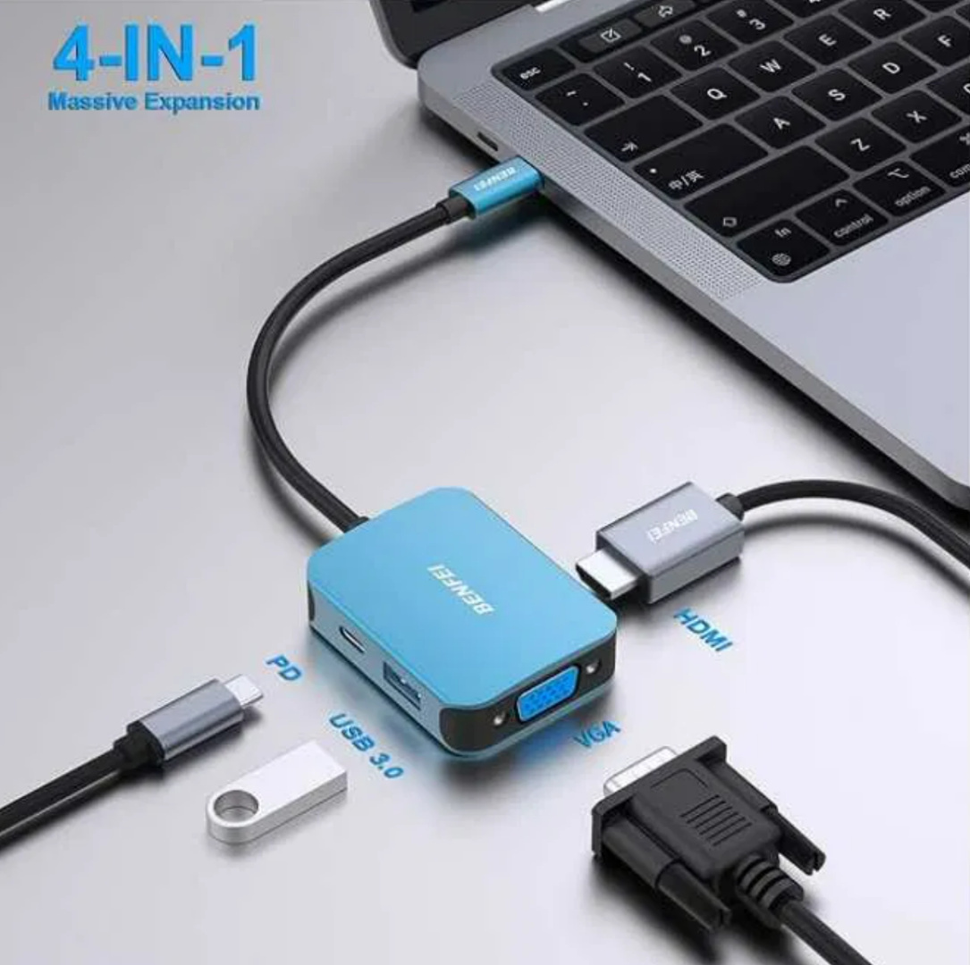 Koncentrator hub BENFEI USB C 4 w 1, przejściówka z USB C na HDMI VGA ...
